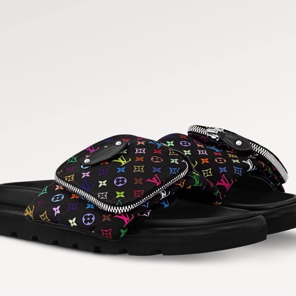 Louis Vuitton | Shoes | Louis Vuitton Black Multicolor Monogram Slides ...